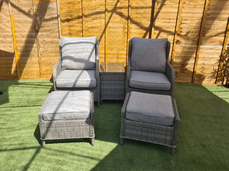 Grey Rattan Bistro Set with Ottomans