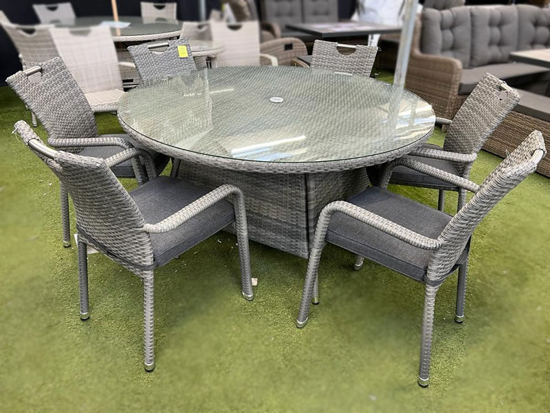 6 Seater Tulip Rattan Dining Set in Grey - Sapcote Garden Centre